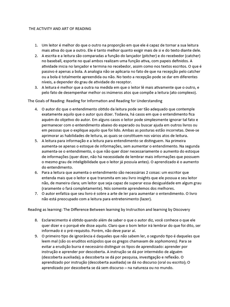 How To Read A Book - Adler | PDF | Argumento | Alfabetização