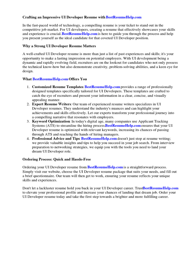 Ui Developer Resume Pdf Usability Résumé