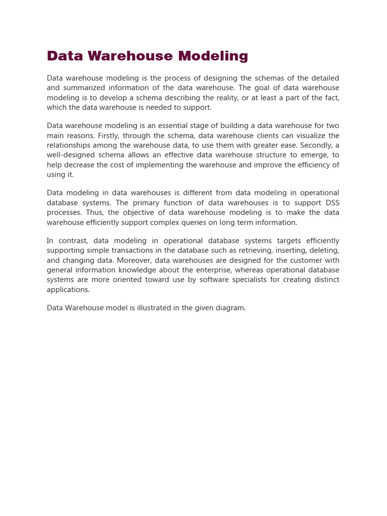 Data Warehouse Modeling | PDF | Relational Database | Data Model