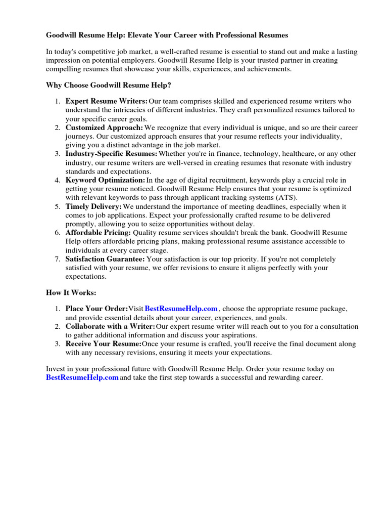 Goodwill Resume Help | PDF | Résumé | Auto Mechanic