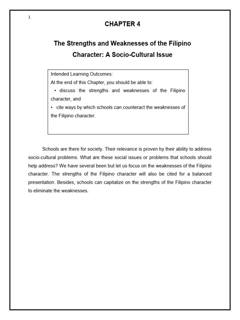 Chapter 4 the Strenghts and Weaknesses of the Filipino Character a ...