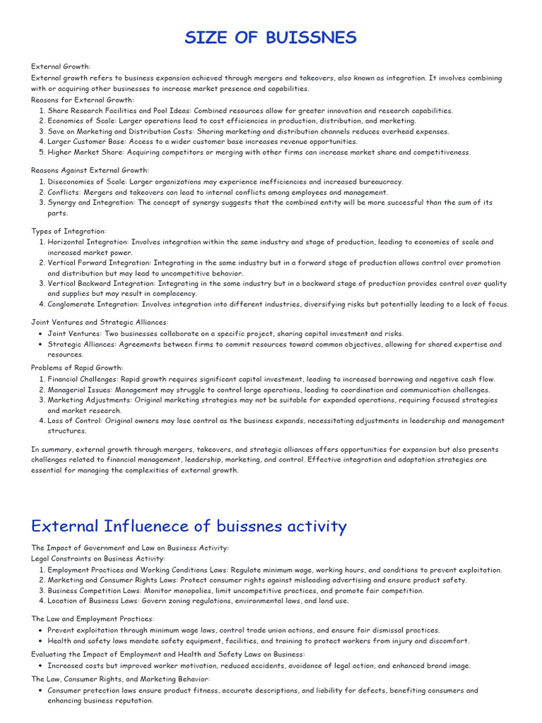 Buisness Cheat Notes A Level | PDF | Strategic Management | Inflation