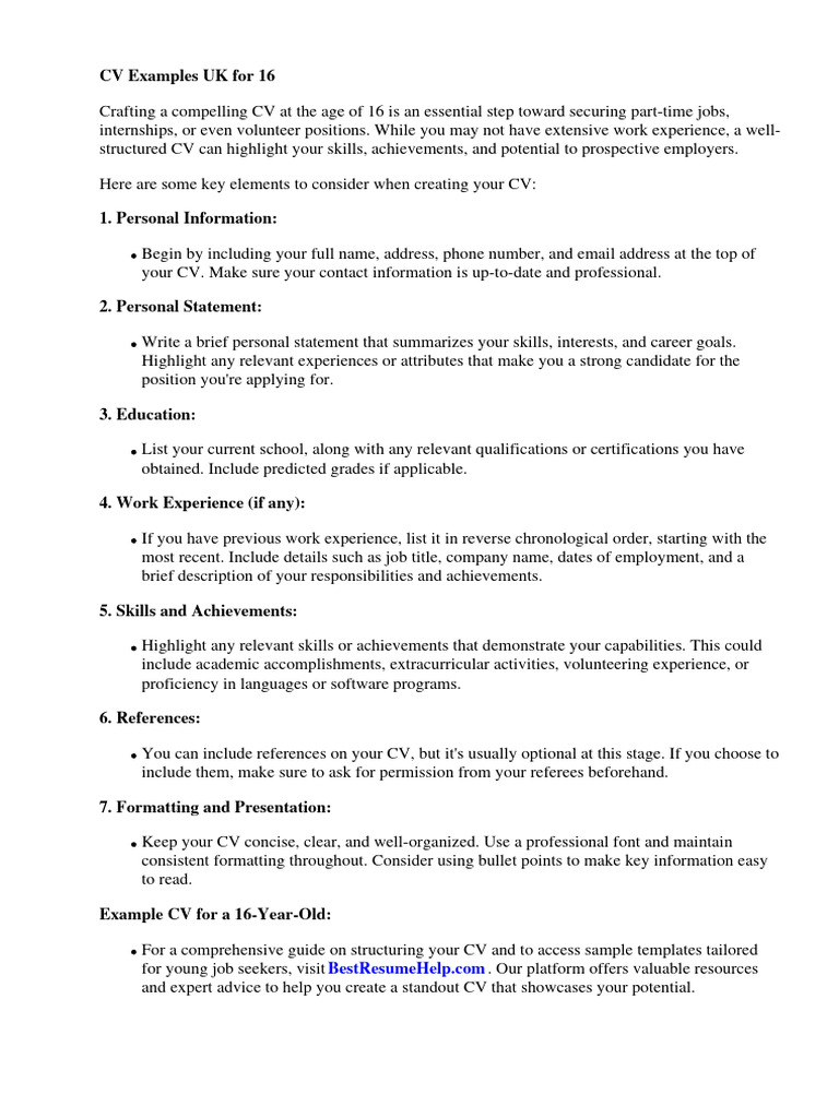 CV Examples Uk For 16 | PDF | Résumé | Internship