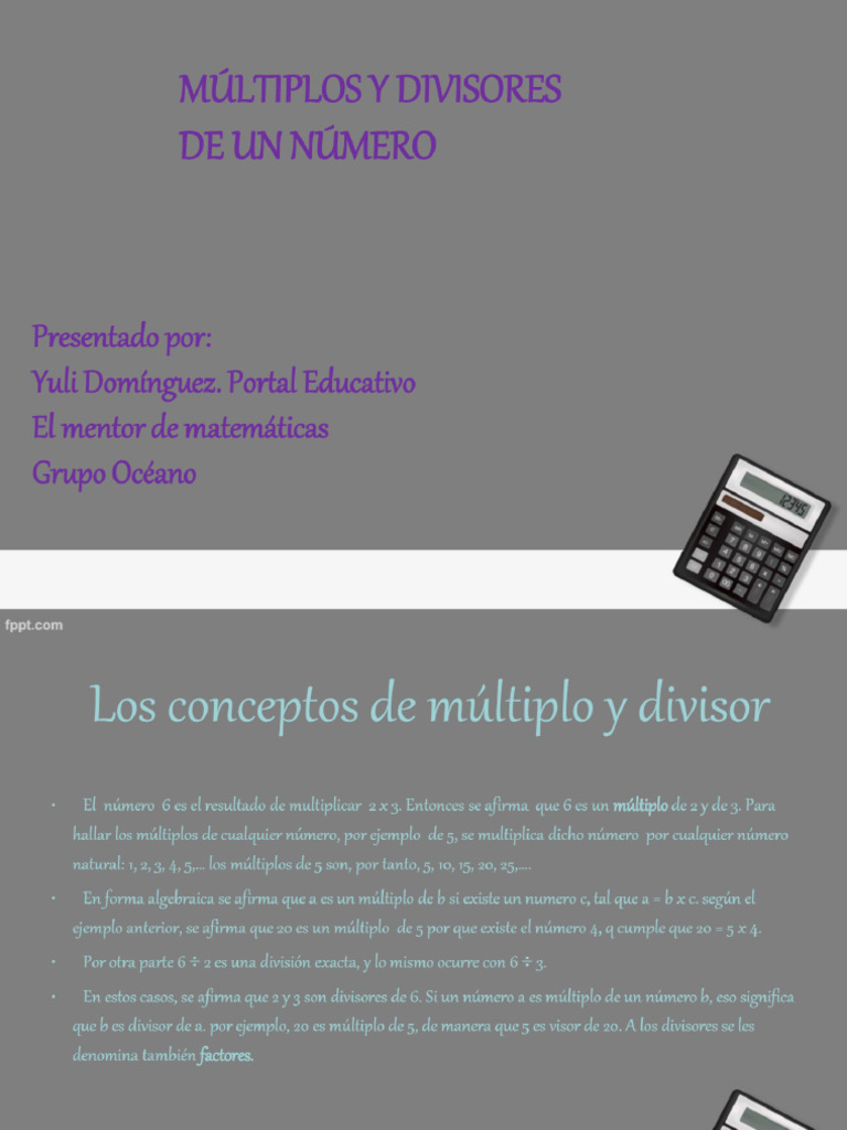 MÚLTIPLOS Y DIVISORES DE UN NÚMERO (Formato PPT - 760 KB) | PDF