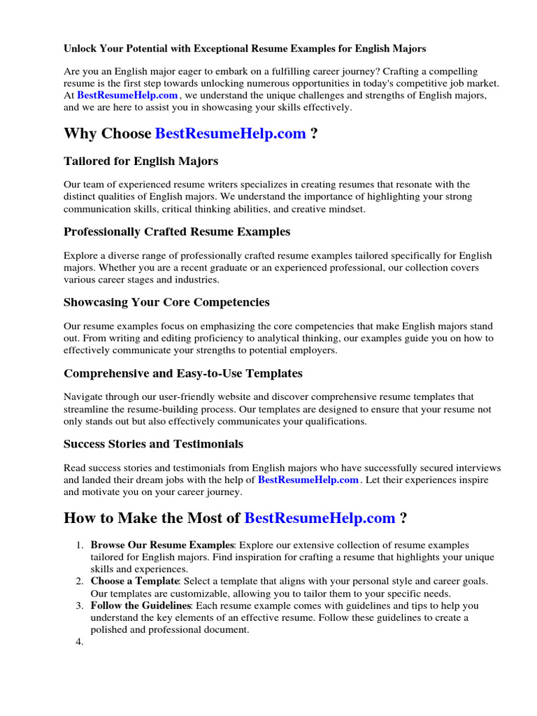 English Majors' Resume Guide | PDF | Résumé | Teachers
