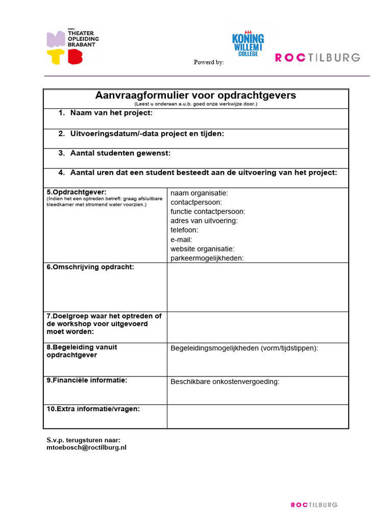 Aanvraagformulier Opdrachtgevers | PDF