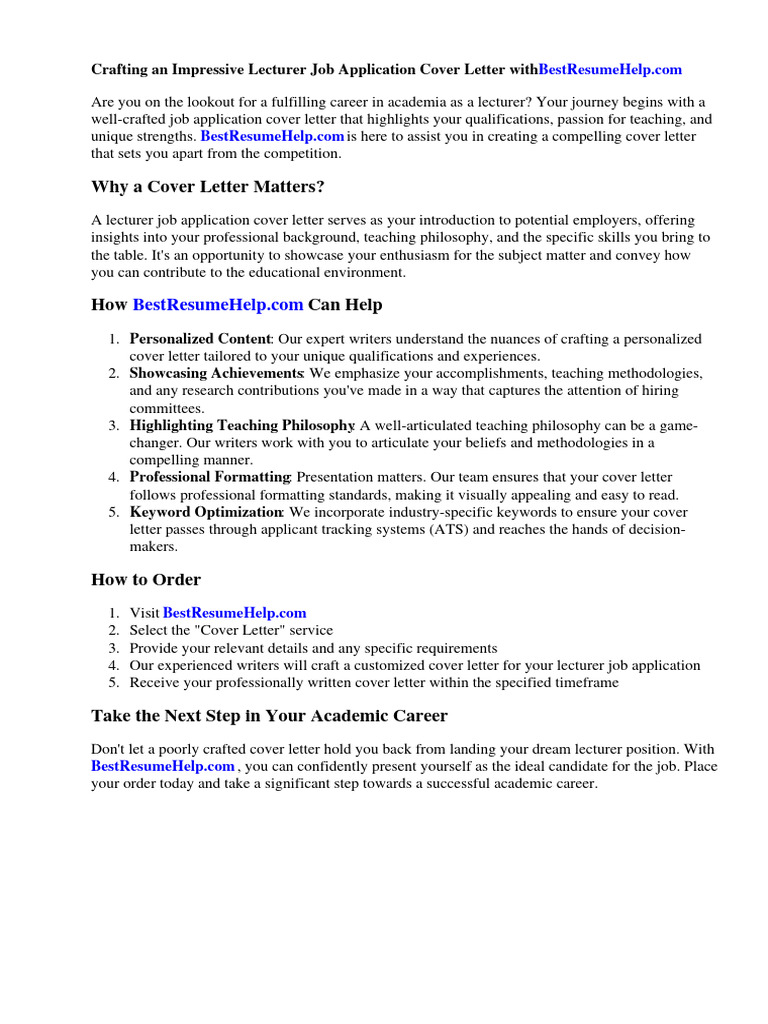 Lecturer Job Application Cover Letter Sample | PDF | Résumé | Creativity