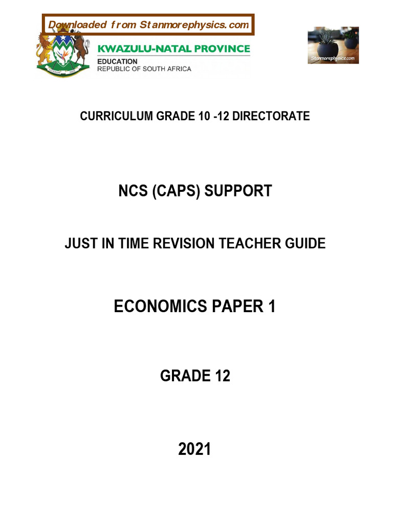 Econmics GRADE 12 JIT 2021 Paper 1 Memo Only | PDF | Balance Of ...