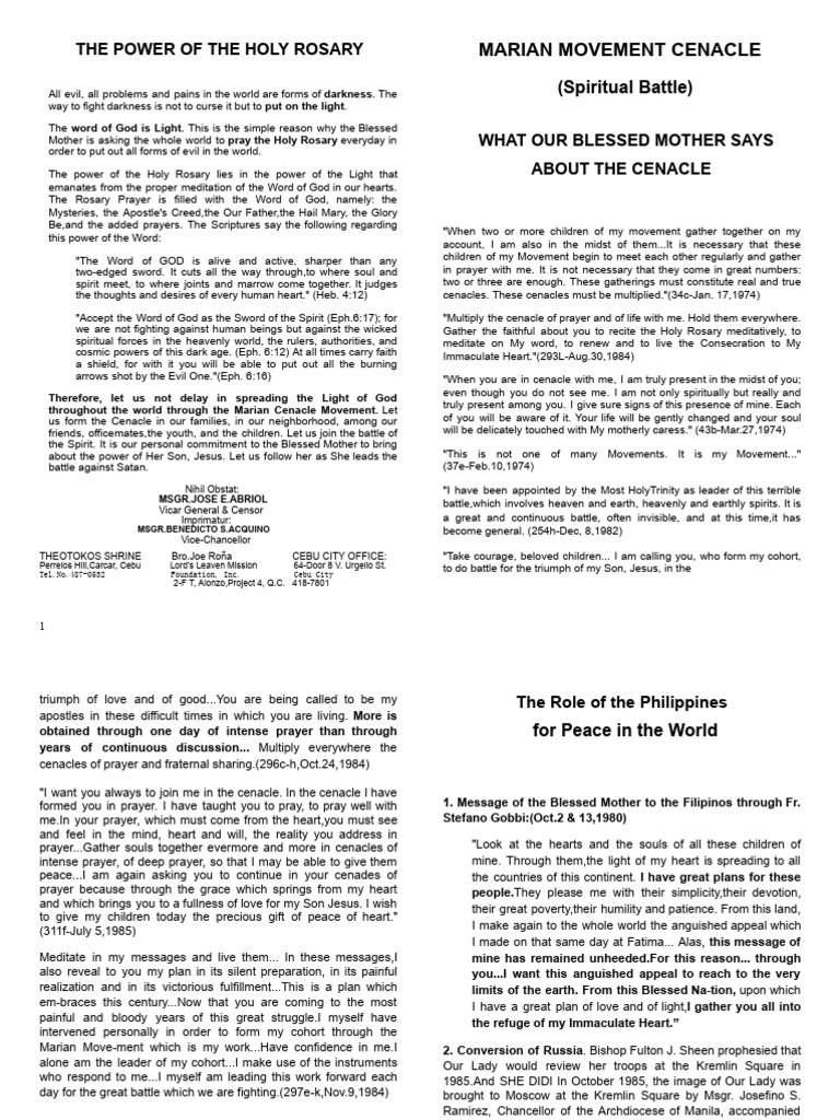 Power of the Holy Rosary in Cenacles | PDF | Mary, Mother Of Jesus | Rosary
