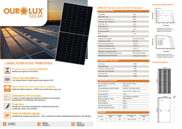 Datasheet Módulo Fotovoltaico Ourolux 600W | PDF | Corrente elétrica ...