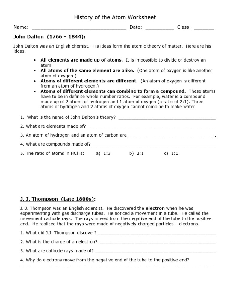 Formative SHE Task History - of - The - Atom - Worksheet | PDF | Atoms ...