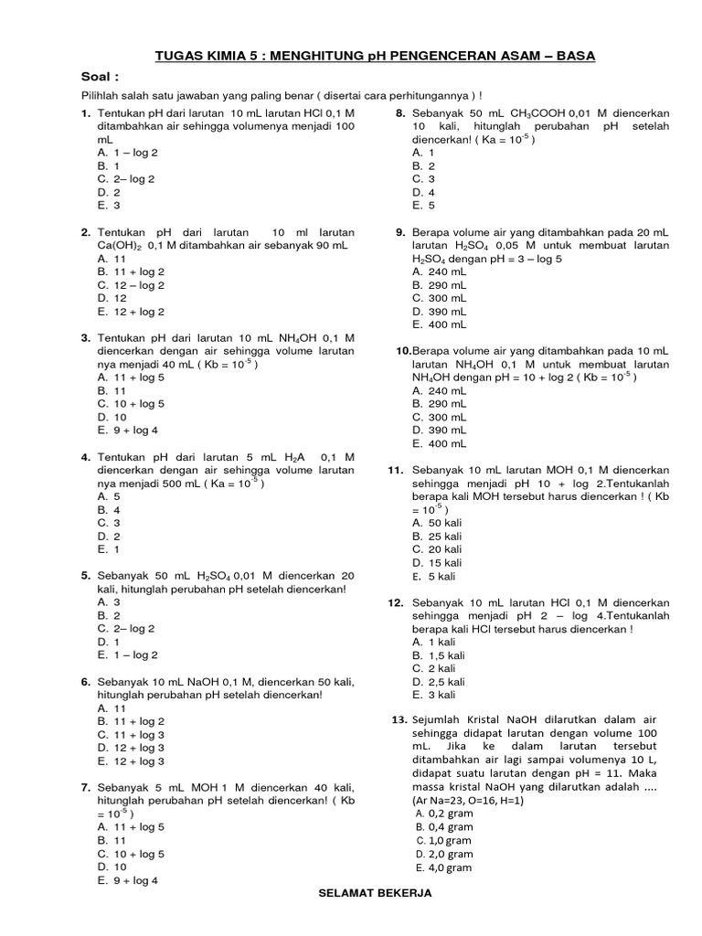 Tugas Kimia PH Pengenceran Asam Basa | PDF