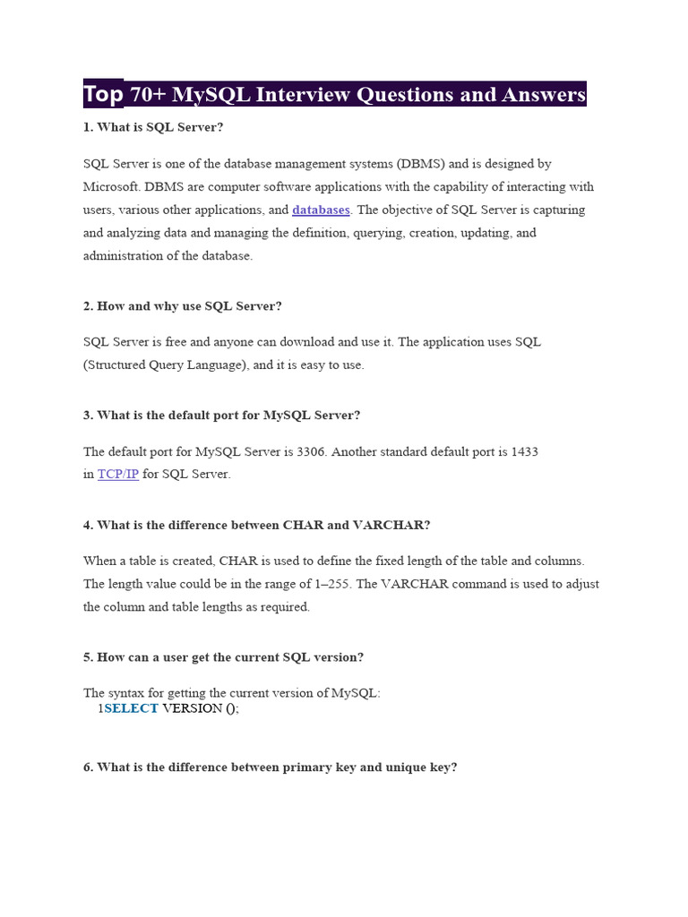 mysql interview questions | PDF | Databases | Microsoft Sql Server
