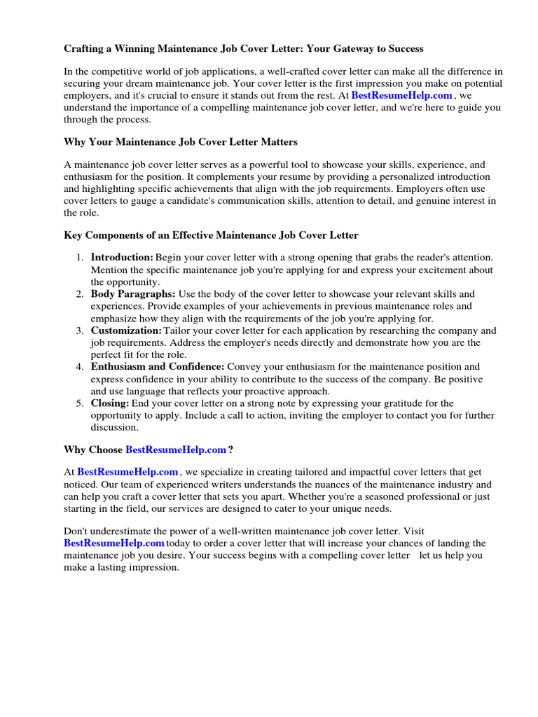 Maintenance Job Cover Letter Sample | PDF | Résumé