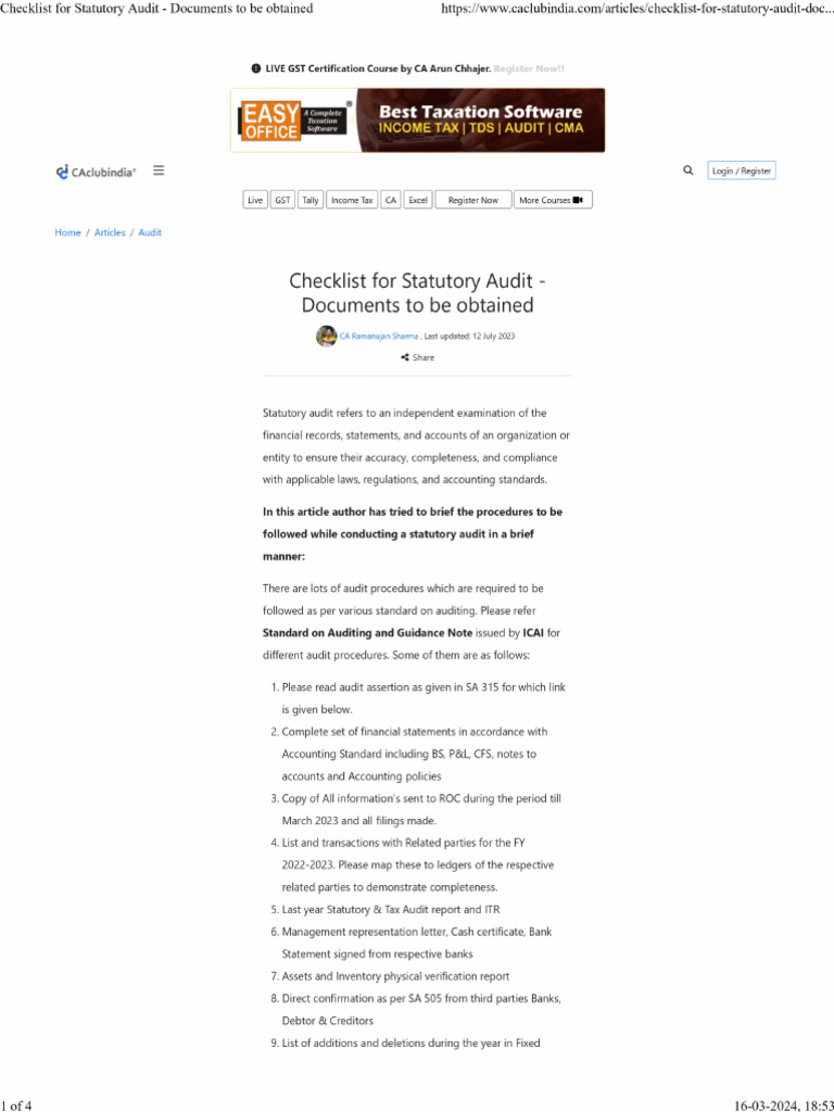 Checklist | PDF | Taxes | Audit