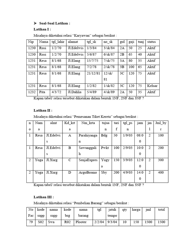 Normalisasi Relasi Database: 1NF, 2NF, 3NF | PDF