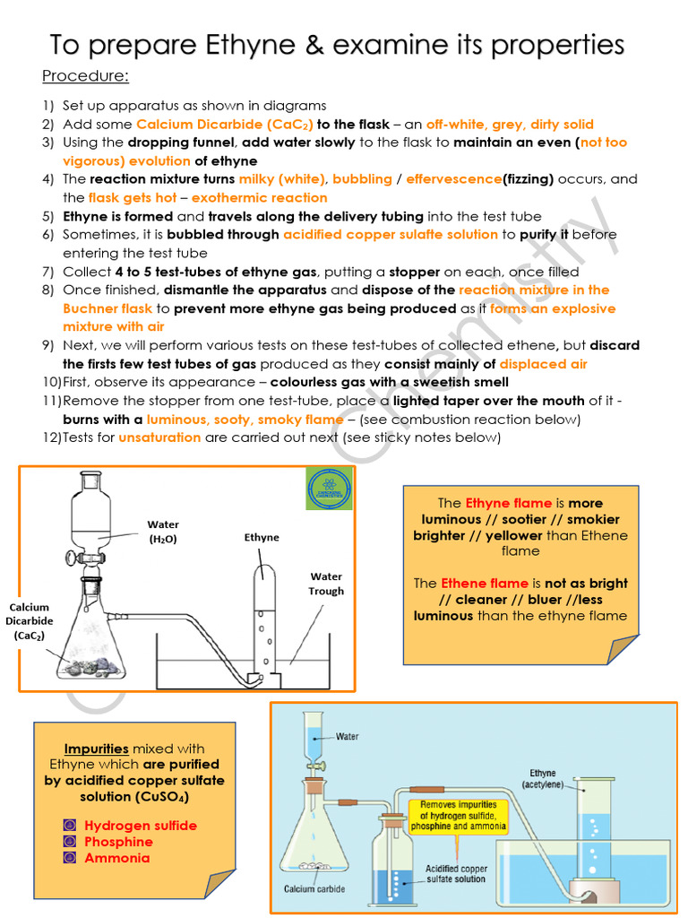 Laboratory Preparation of Ethyne | PDF | Chemistry | Scientific Phenomena