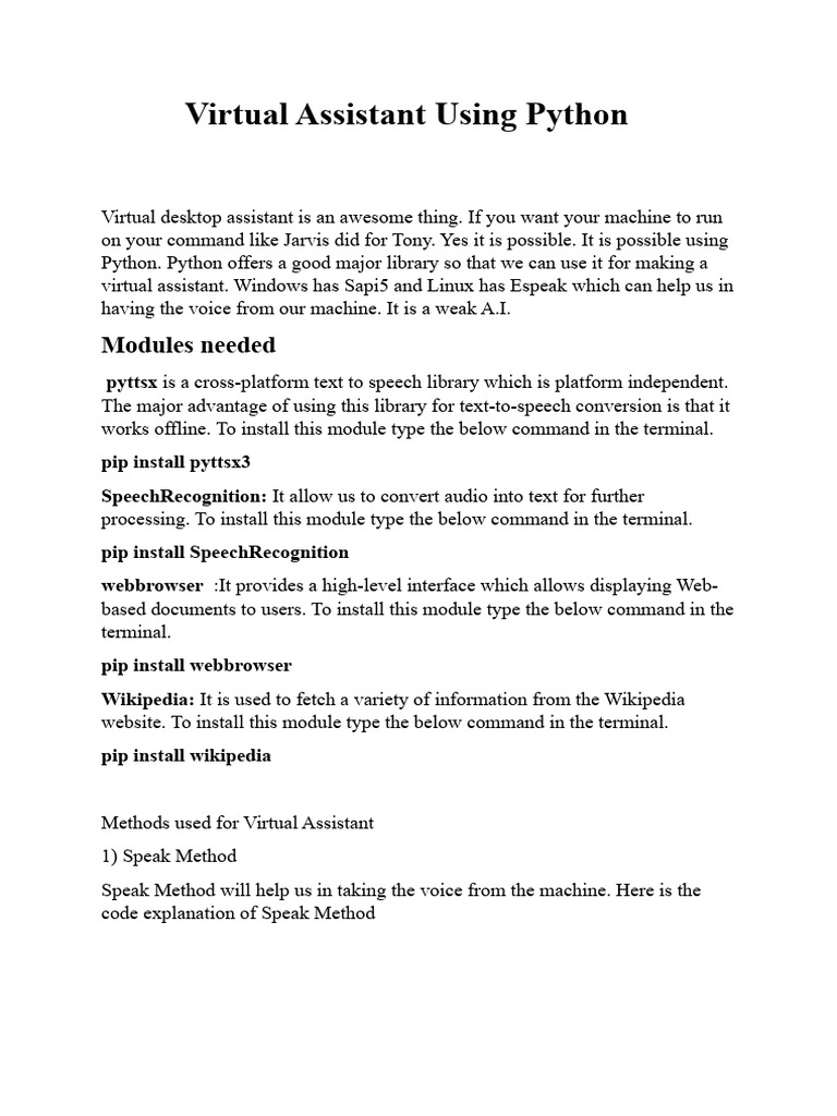 Virtual Assistance Project Brief | PDF | Python (Programming Language) | Cross Platform Software