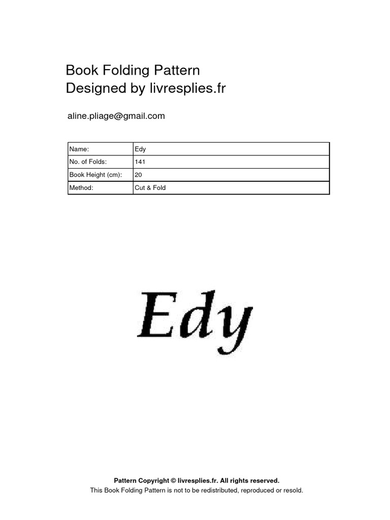 Book Folding Pattern Designed by Livresplies - FR: Name: Edy No. of ...