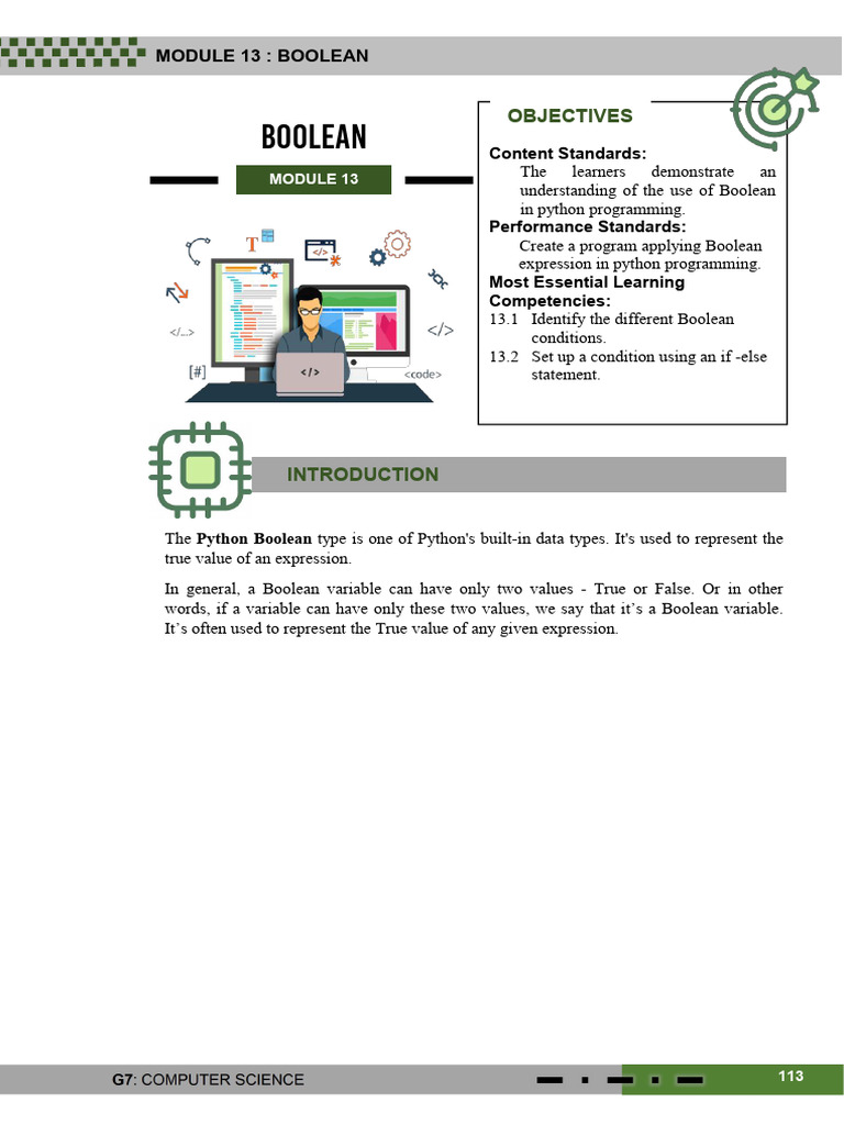 Computer Science 7 Module13 | PDF | Boolean Data Type | Data Type
