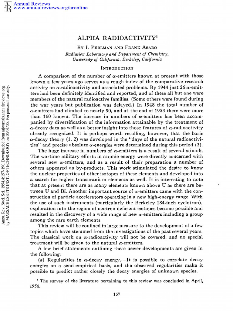Perlman Asaro Alpha Radioactivity | PDF