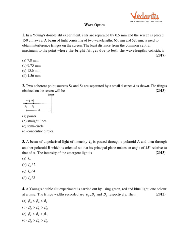 JEE - Physics - Wave Optics | PDF | Diffraction | Wavelength