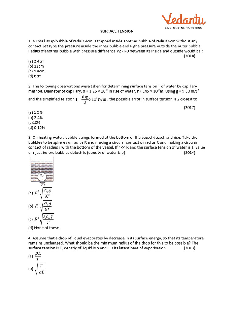 JEE - Physics - Surface Tension | PDF | Surface Tension | Continuum ...