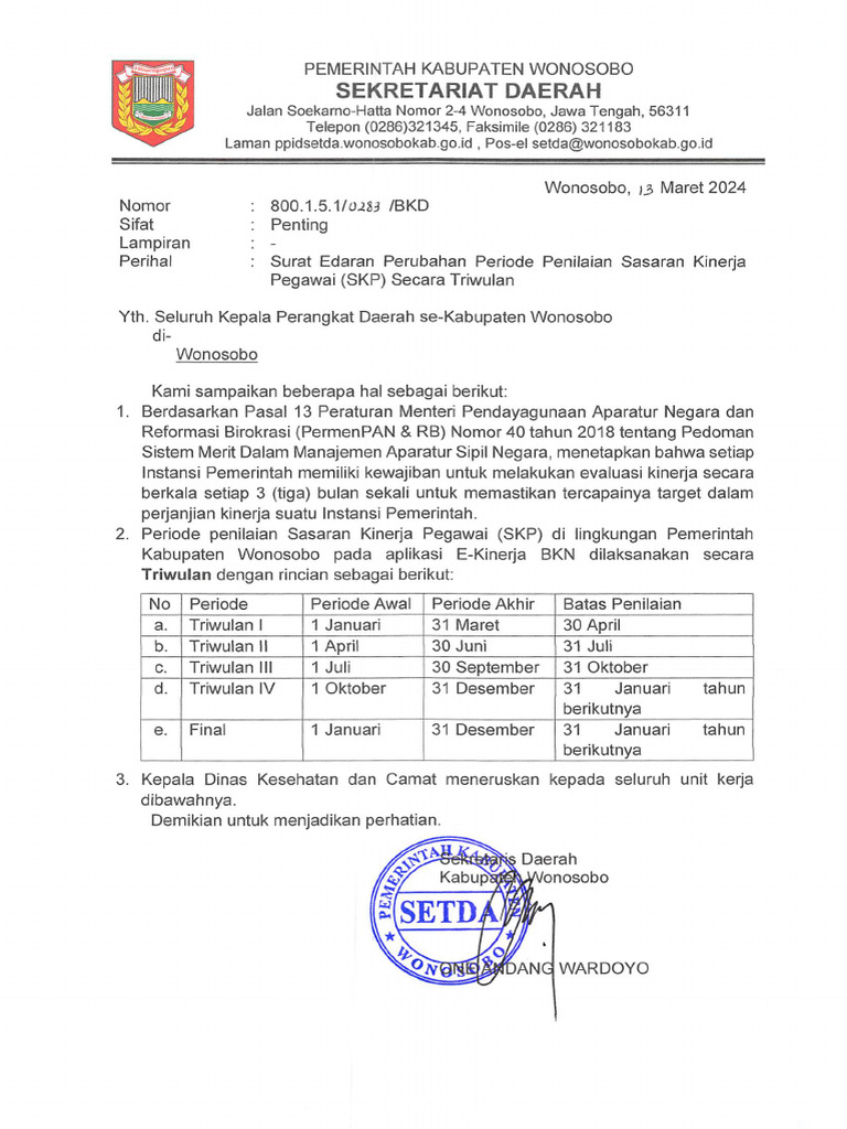 BKD-Surat Perubahan Periode E-Kinerja | PDF