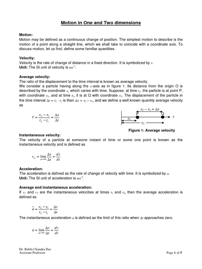Chapter-2 Motion in 1 - 2 Dimensions | PDF | Acceleration | Velocity