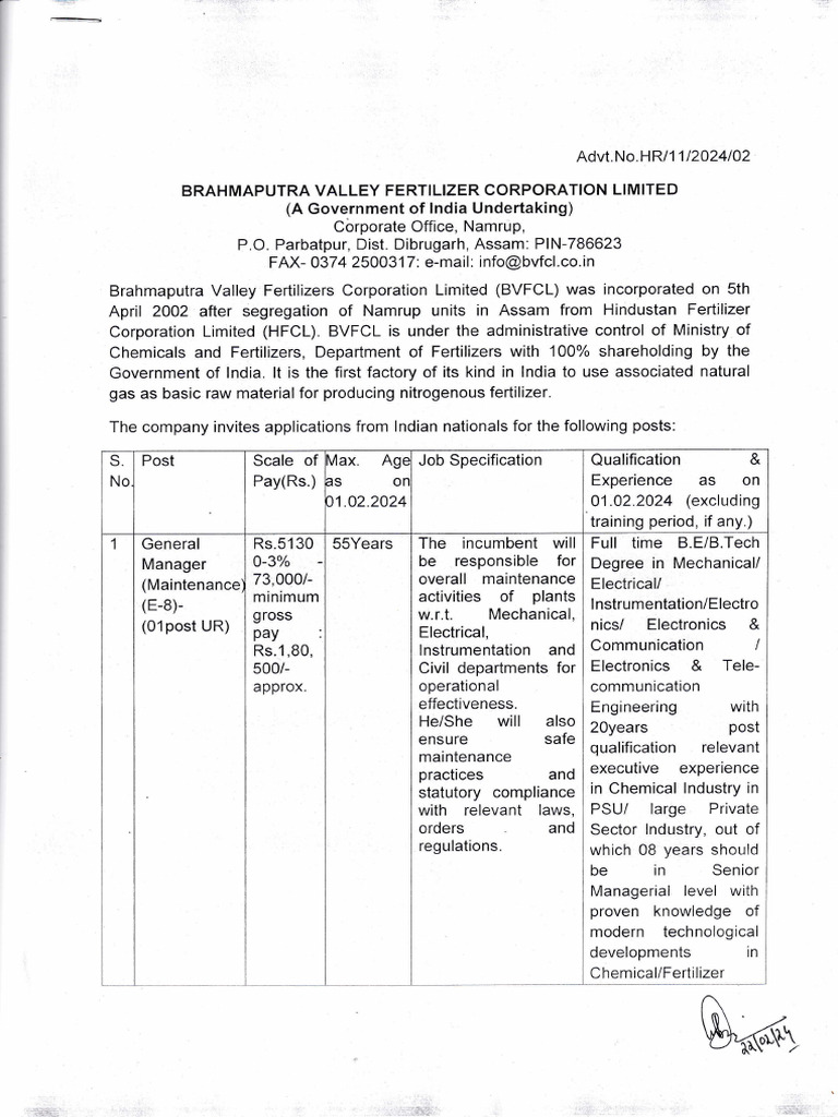 BVFCL Recruitment 2024 PDF | PDF | Business