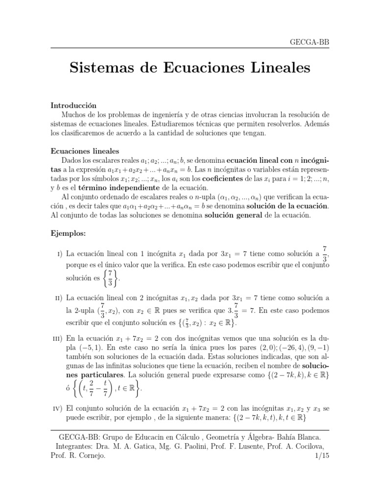 Sistemas de Ecuaciones Lineales: 1 2 N 1 1 2 2 N N 1 2 N I I | PDF | Ecuaciones | Matriz ...