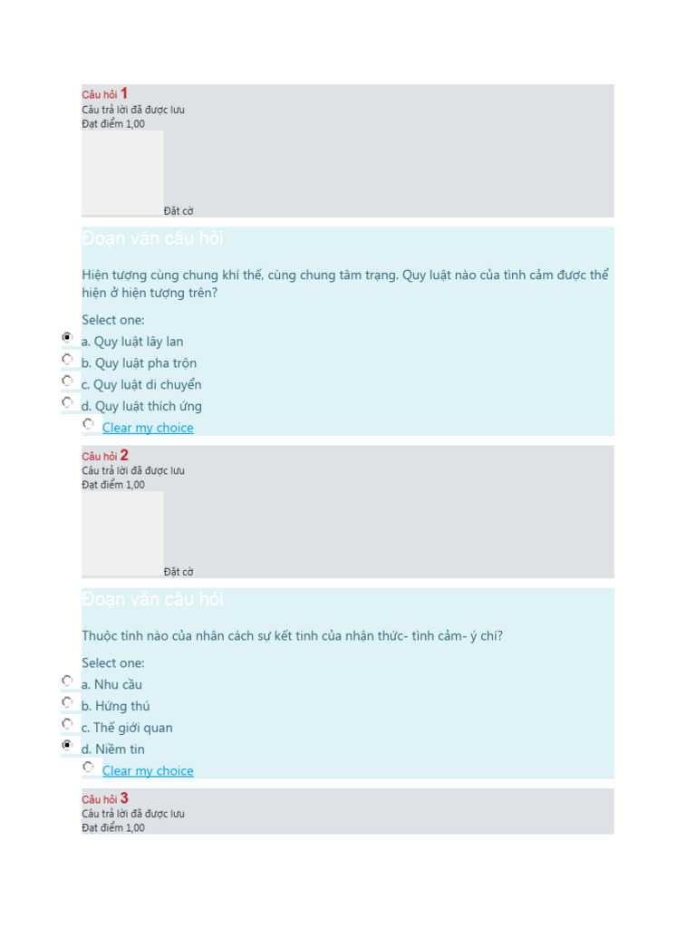 Câu hỏi TN tâm lí học P1 | PDF