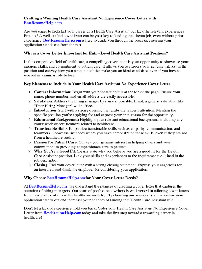 No Experience Health Care Assistant Cover Letter | PDF | Résumé ...