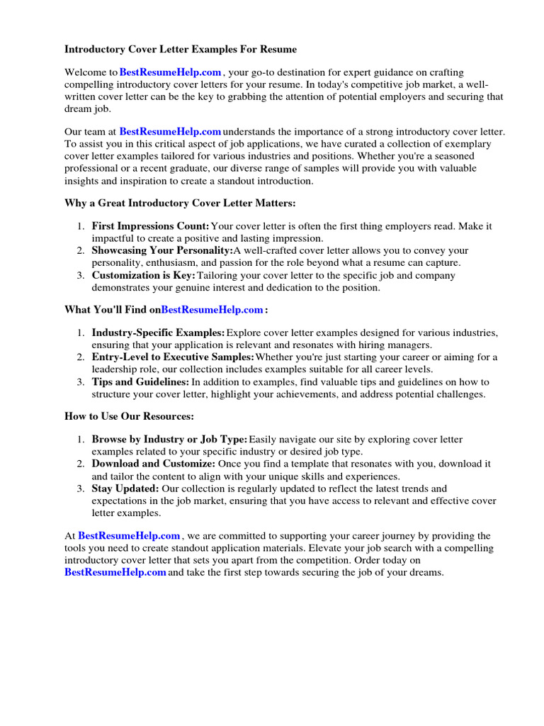 Introductory Cover Letter Examples for Resume | PDF | Résumé | Employment