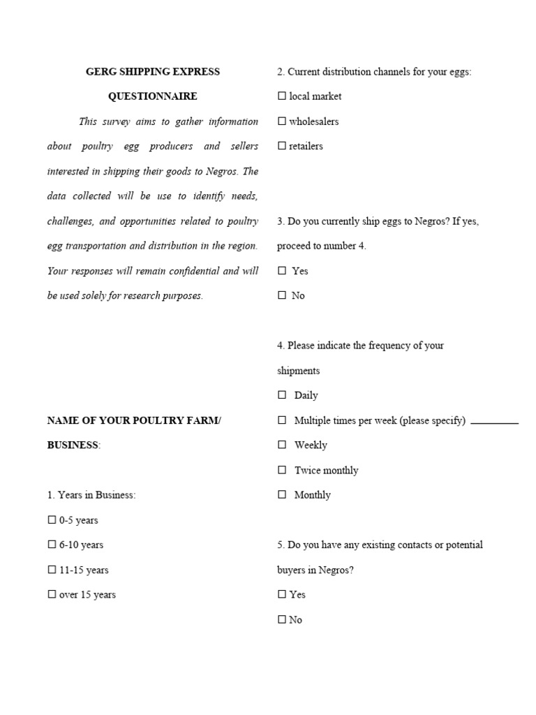 Gerg Shipping Express Final Questionnaire 1 | PDF | Cargo | Market ...