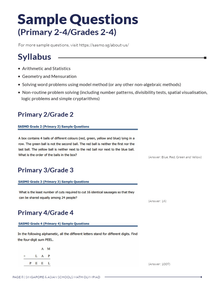 SASMO Sample Paper and Syllabus 1 | PDF | Mathematics | Statistics