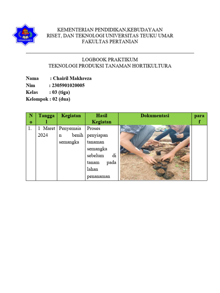 Logbook Praktikum Hortikultura | PDF