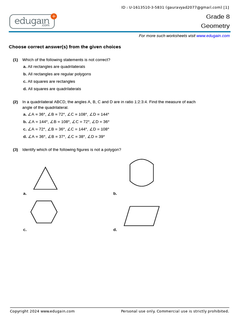 Grade8 1613510 3 5831.q | PDF | Rectangle | Geometric Shapes