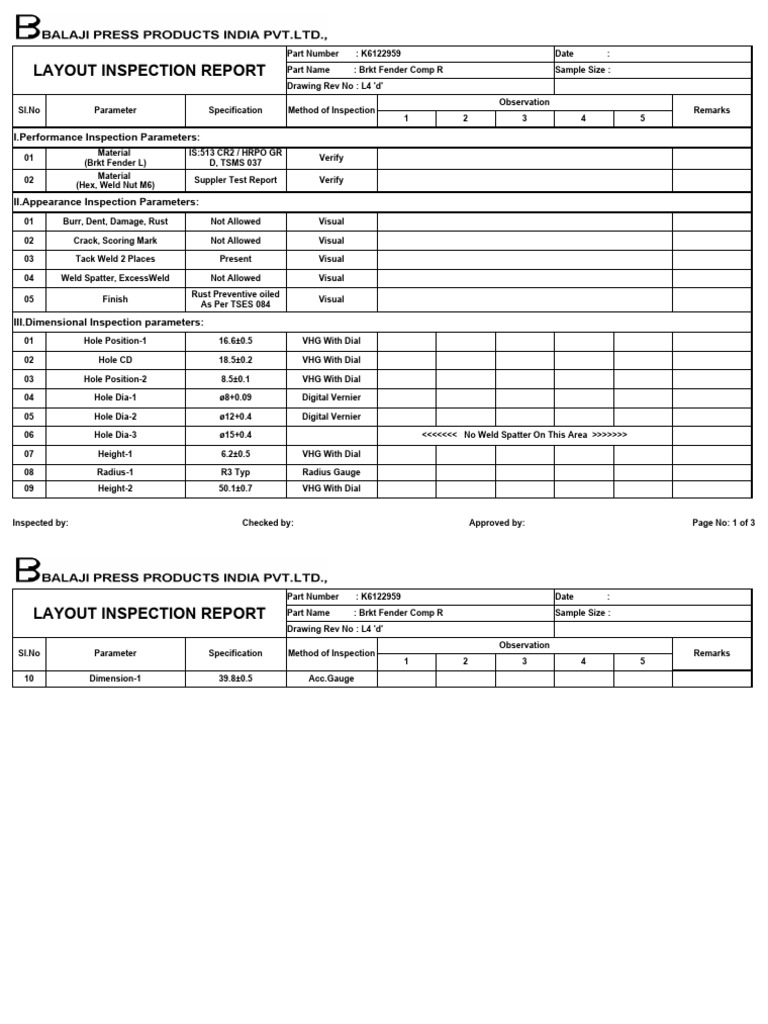 Layout Inspection Report: I.Performance Inspection Parameters | PDF ...