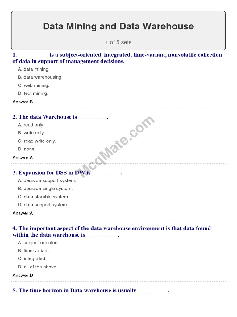 Data-Mining-And-Warehouse (Set 1) | PDF | Data Warehouse | Metadata