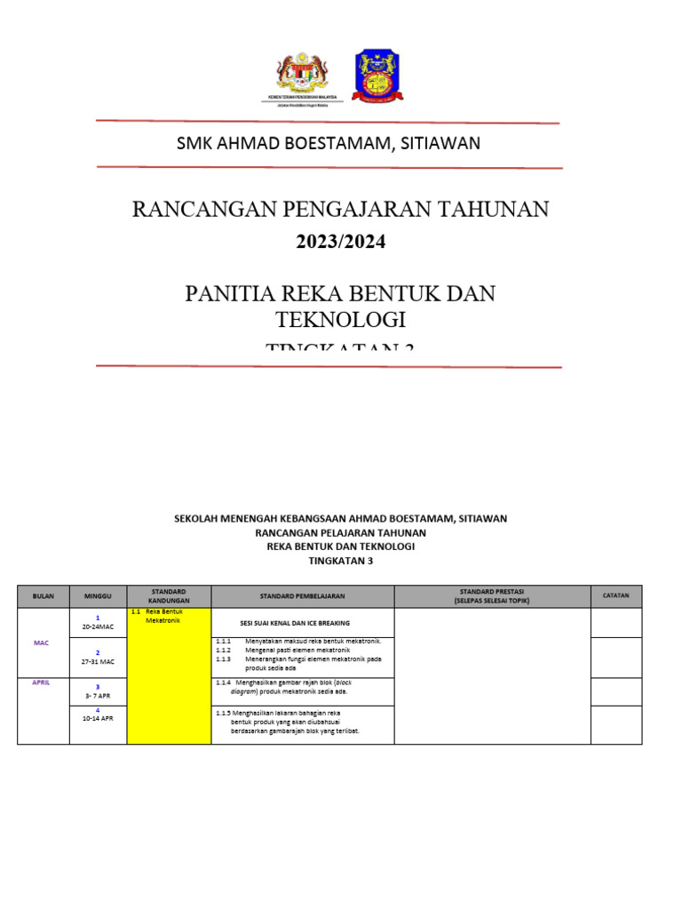 RPT RBT Tingkatan 3 2023 2024 | PDF