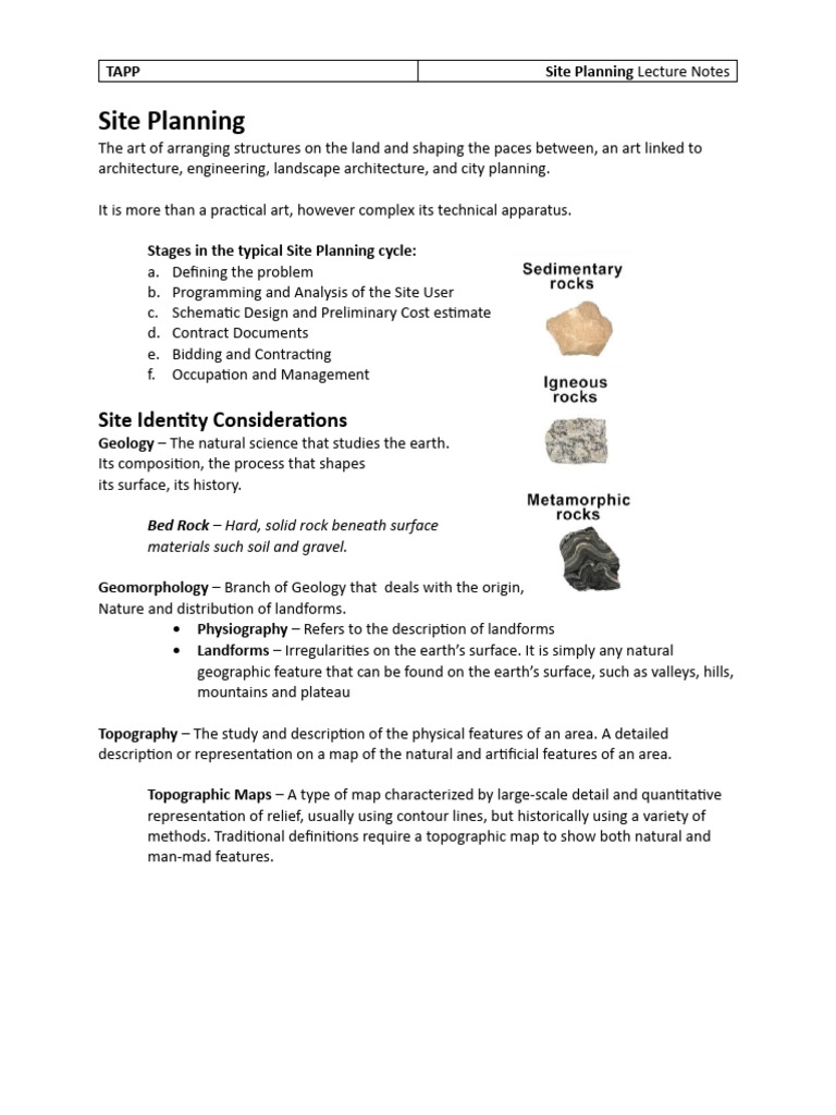 TAPP Lecture Notes (Site Planning) | PDF | Topography | Wildlife