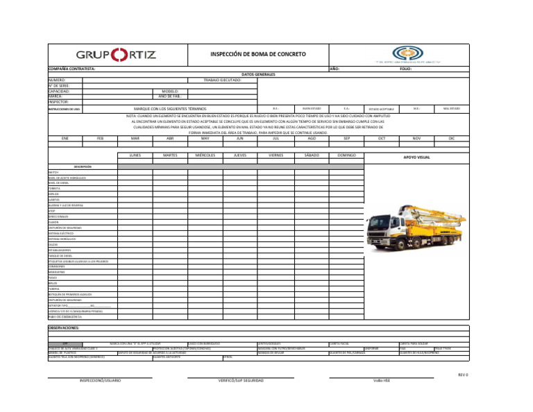 Check List Bombas de Concreto | Descargar gratis PDF | Vehículos