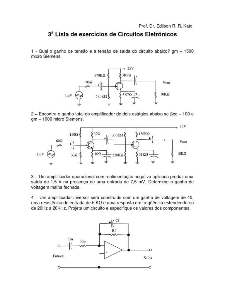 3 Lista de de Circuitos Eletronicos | PDF