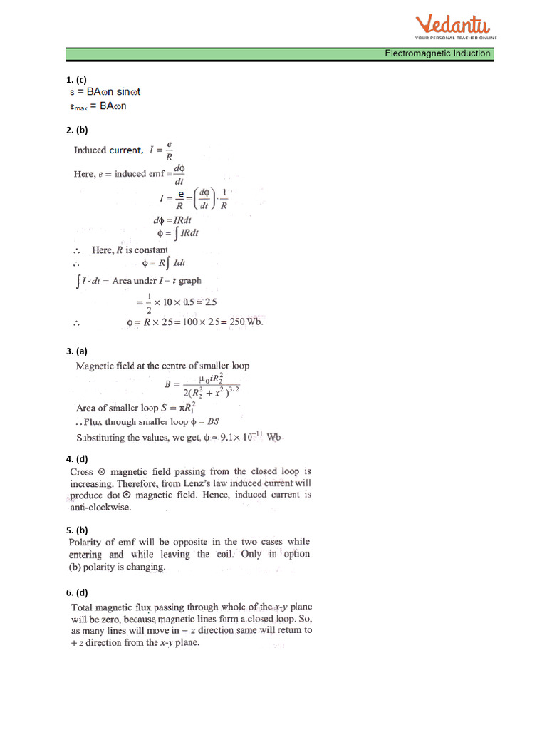 JEE - Physics - Electromagnetic Induction - Solutions | PDF