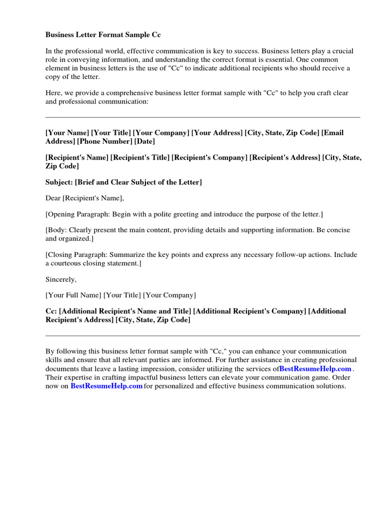Business Letter Format Sample Cc | PDF | Communication | Information