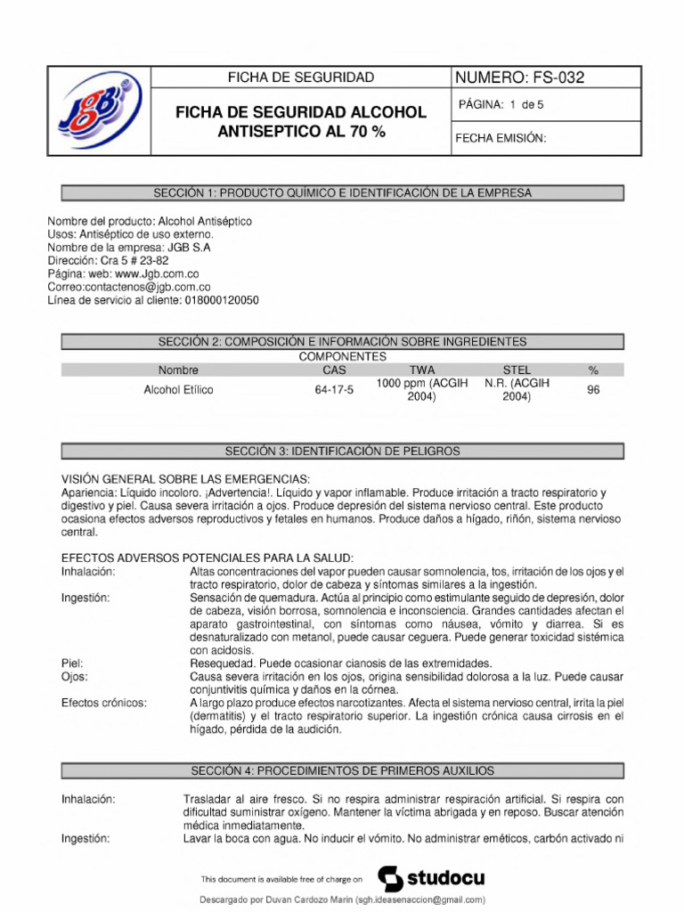 Alcohol antiséptico al 70 % | PDF