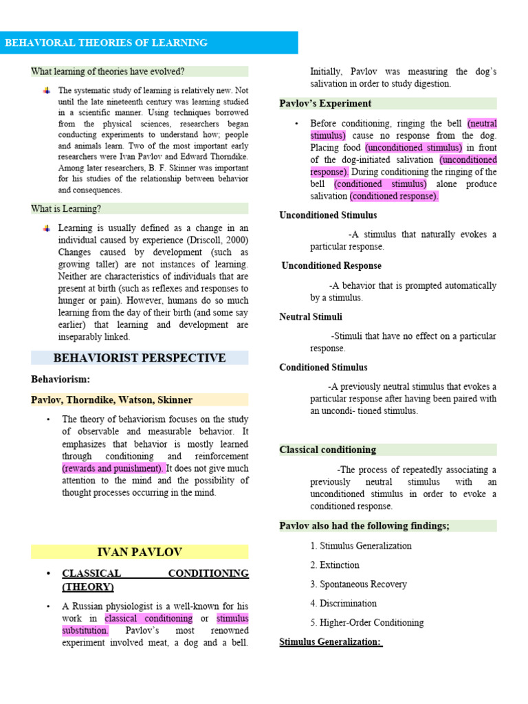 Behavioral Theories 1 | PDF | Reinforcement | Classical Conditioning