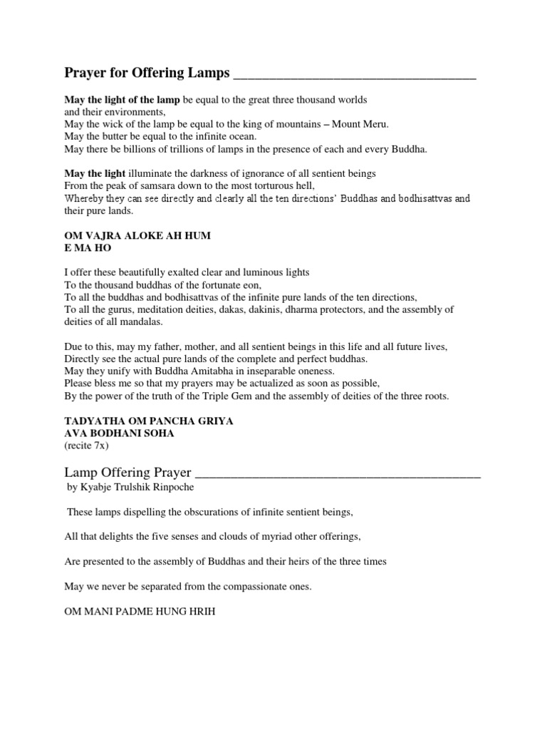 Tibetan Prayer For Offering Lamps | PDF | Mysticism | Tibetan Buddhism