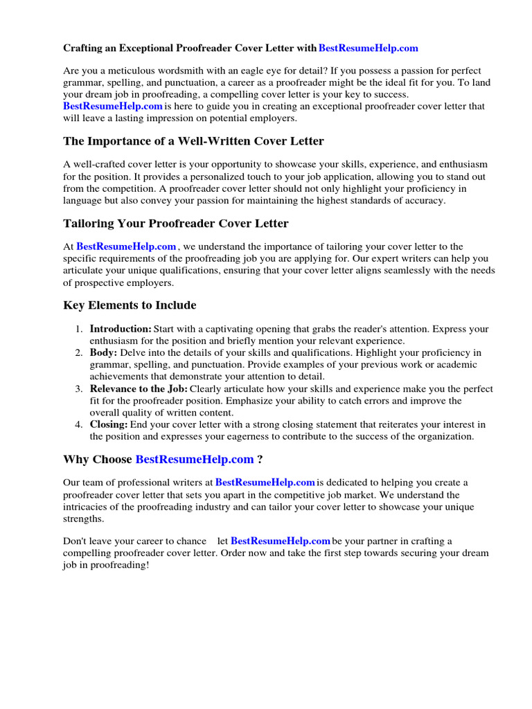 Proofreader Cover Letter | PDF | Proofreading | Editing